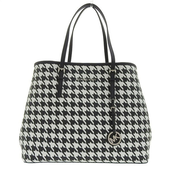 Michael Kors | Bags | Michael Kors Houndstooth Pattern Tote Bag Black White Pvc | Poshmark